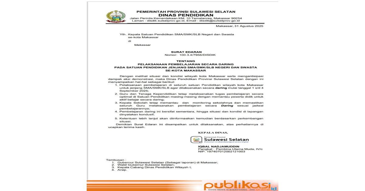 Disdik Sulsel Instruksikan, Siswa SMA/SMK Belajar Daring ...